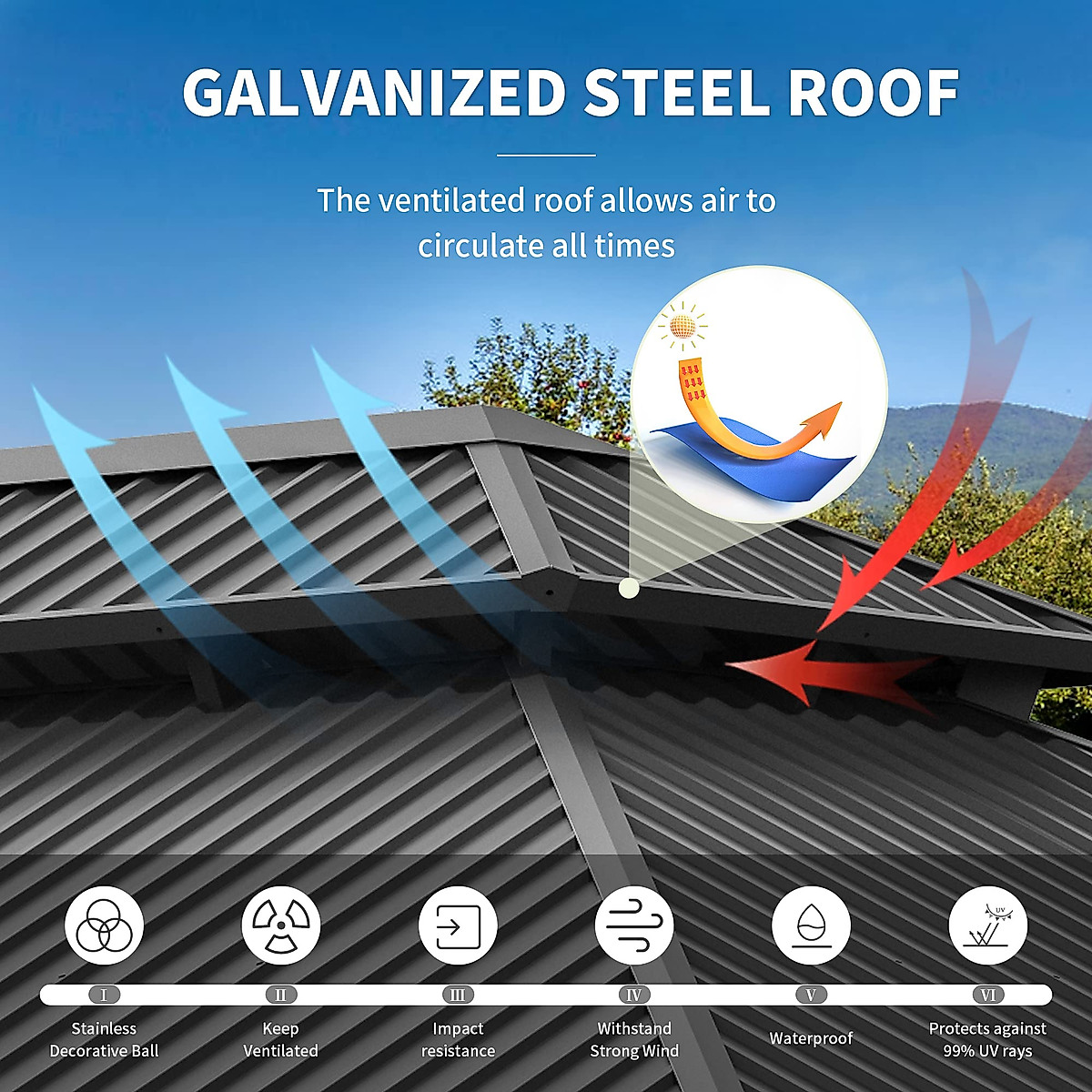 Greesum 12'x16' Hardtop Metal Gazebo, Outdoor Galvanized Steel Double Roof Canopy, Aluminum Frame Permanent Pavilion with Netting and Curtains for Lawns, Patio, Backyard and Deck