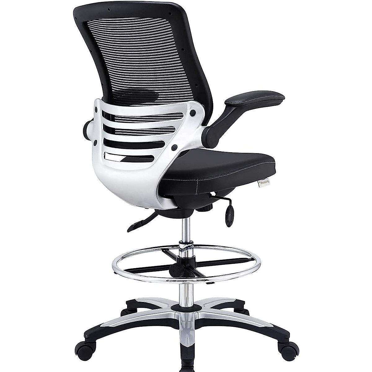 Modway Edge Drafting Chair - Reception Desk Chair - Flip-Up Arm Drafting Chair in Black