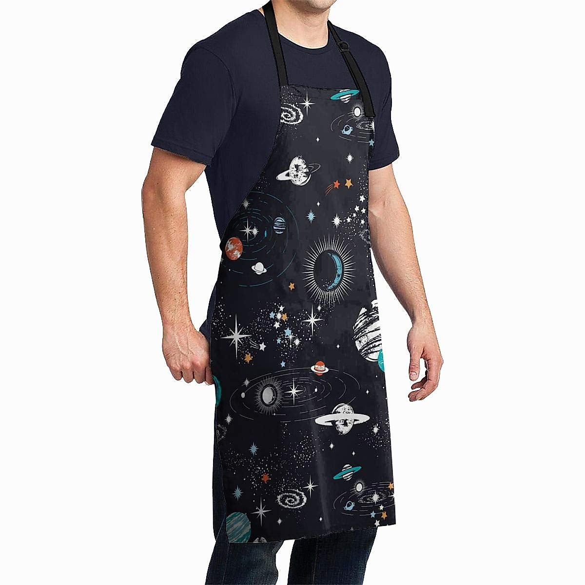 Adjustable Bib Apron Waterdrop Resistant for Men Women, Space Galaxy Constellation Kitchen Aprons with Extra Long Ties for Cooking, Grill and Baking