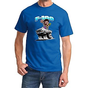 1967-72 Ford F100 F-100 Mad Monster White Truck Design Tshirt Medium Royal