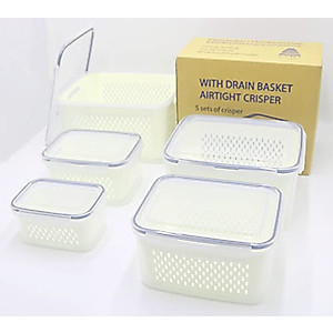 NIYUPE Fridge Vegetable Storage Containers, 5 Pack Produce Preservation Containers Fridge Organizer with Lid Plastic Organizer Vegetable and Colander for Fruits, Salads, Lettuce, Berries