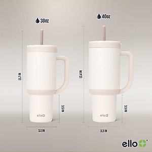 Ello Oasis 30 oz Tumbler with Handle & Retracting Straw | Reusable Insulated Stainless Steel Cup 100% Leakproof, Gifts for Teens Women Men | Keeps cold for 20 Hours, Cup Holder Friendly, Cream Tonal
