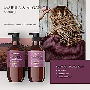 Theorie Marula and Argan Oil Soothing Shampoo - Rejuvenate & Moisturize - Suited for Over & Distressed Hair - Sulfate Free - Protects Color and Keratin Treated Hair, Pump Bottle - 400mL