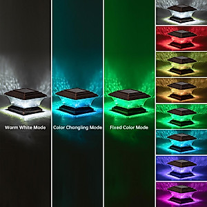 HUYIENO Solar Post Cap Lights Outdoor LED Lighting Deck Fence Two Modes Warm White/7 RGB Color Changing Suitable for 4x4 5x5 Wooden Brushed Copper 6pk.