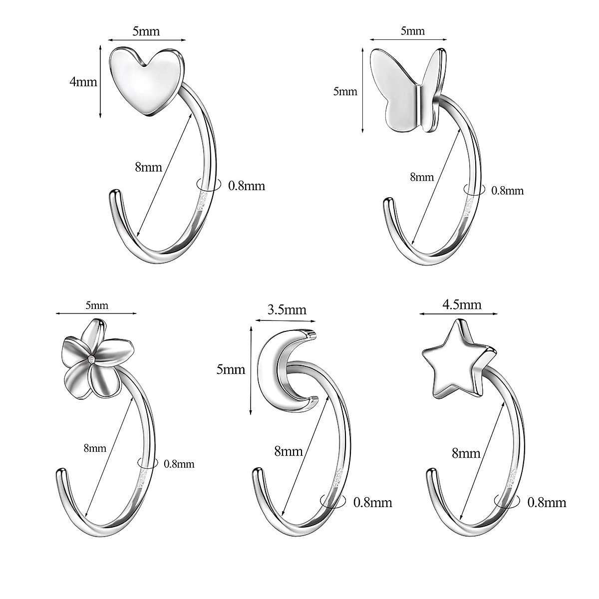 AoedeJ Sterling Silver Half Hoop Earrings Tiny Huggie Hoop Cartilage Earrings Small Comfy Half Hoop Earrings for Women (Style 2)