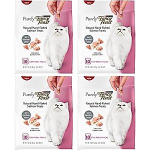 Fancy Feast Cat Treats - Natural Hand-Flaked Salmon Treats - 10 Count Treats Per Pouch - Pack of 4 Pouches