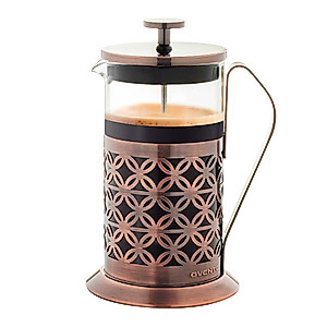 OVENTE French Press Coffee Maker 34 Ounce, 4 Filter Stainless Steel Filter Plunger System & Durable Borosilicate Heat Resistant Glass with Free Scoop, Perfect for Hot & Cold Brew, Copper FSF34C