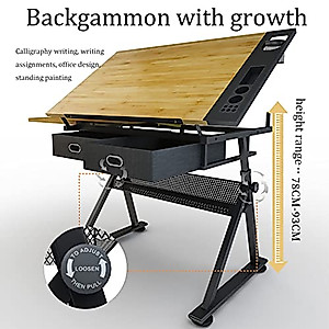 MINDONG HZH Drafting Tables Adjustable Drawing Table with Tiltable Tabletop/2 Storage Drawers/Stool, Art Desk Drafting Table Drawing Desk Computer Desk for Home and Office Use, 119-139 * 60 * 78-93CM