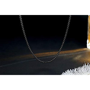FOSIR 2-4MM Mens Womens Stainless Steel Black Rolo Cable Chain Necklace 18-36 Inch