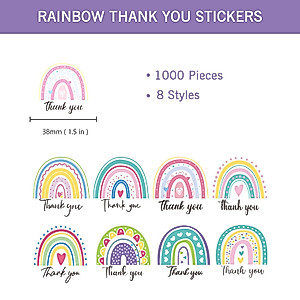 1000Pcs Rainbow Thank You Label, 1.5 Inch Round Thanks Sticker Boho Adhesive Business Label Cute Packaging Tags for Card Box Packing Bag Decorative Envelope Seals, Boutique Business Supplies, 8 Styles