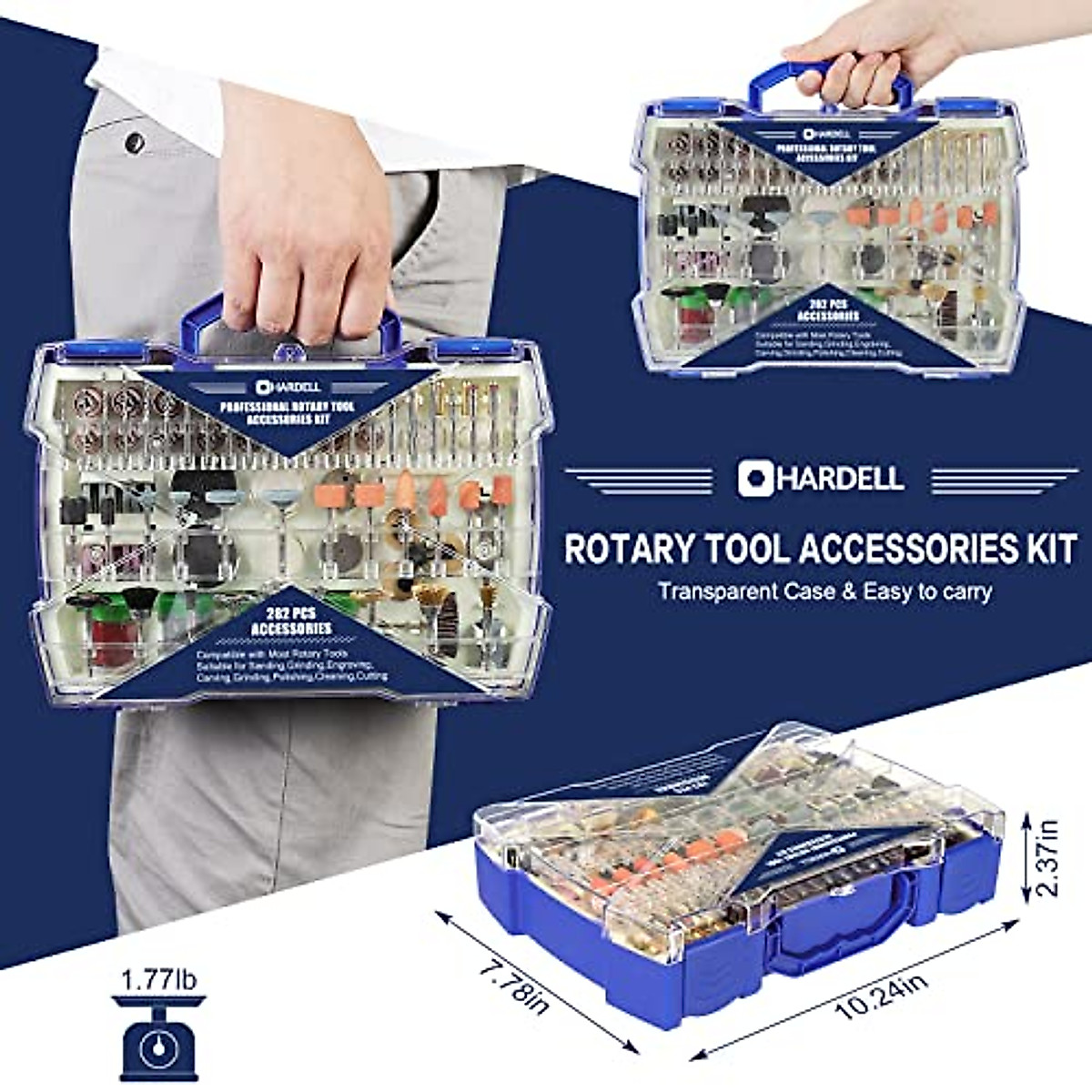 HARDELL Rotary Tool Accessories Kit 282 Pcs, Power Rotary Tool Bits 1/8''(3.2mm) Diameter Shanks Universal Fitment for Easy Cutting, Sanding, Grinding, Sharpening, Drilling, Carving, Polishing