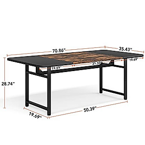 Tribesigns Dining Table for 6 People, 70.87" Long Dining Room Table with Heavy Duty Metal Frame, Industrial Rectangle Kitchen Table for Kitchen, Dining Room, Rustic Brown/Black