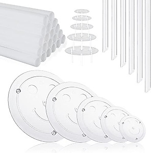 Ziqi 80 Pieces Plastic Cake Dowel Rods Set, 40 White Sticks Support with 10 Separator Plates for 4, 6, 8, 10, 12 Inch, 30 Clear Stacking Dowels Tiered Cakes