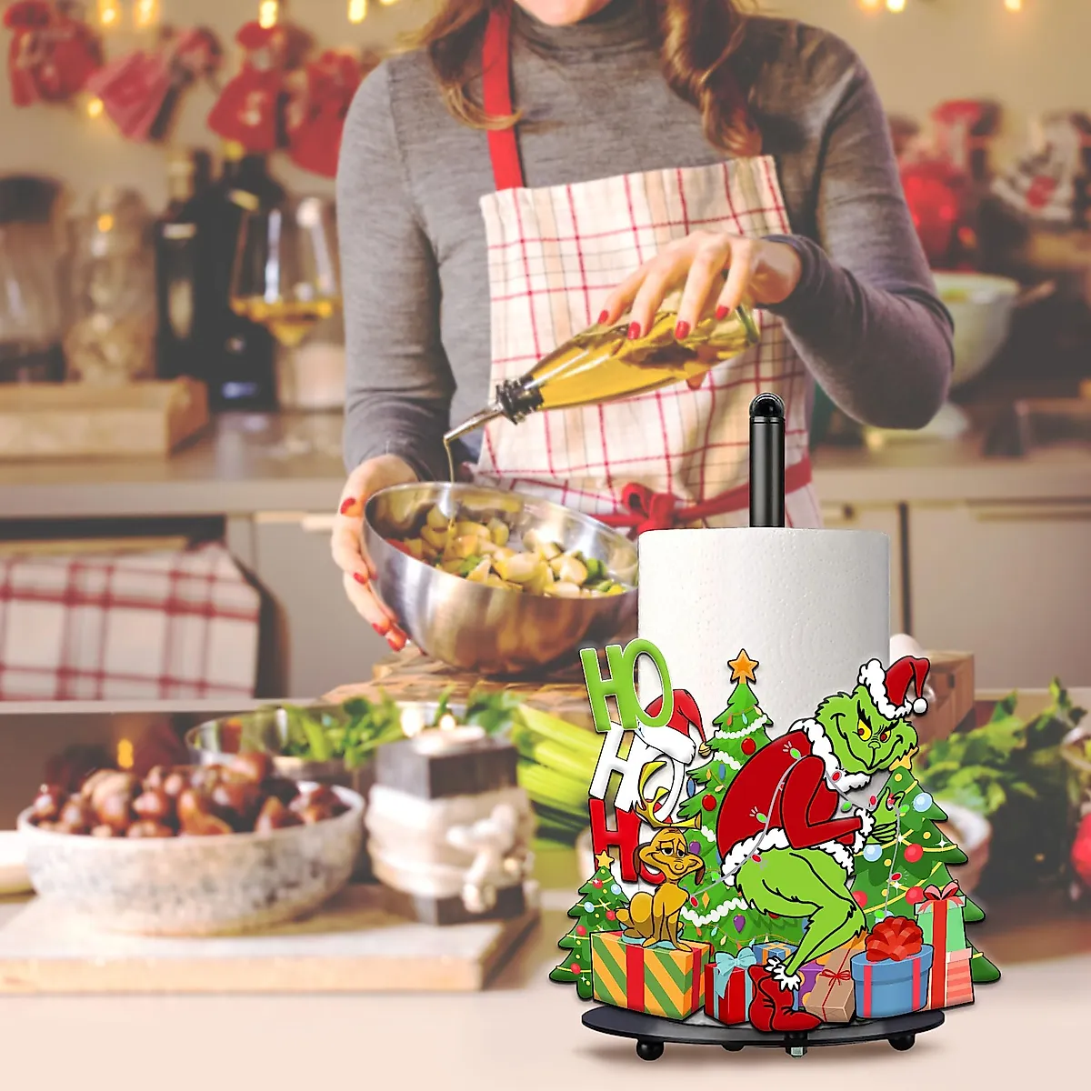 Hexagram Christmas Decor Christmas Decorations Indoor Paper Towel Holder Metal Home, Bathroom Kitchen Decor Paper Holder Stand, Christmas Tree Winter Farmhouse Countertops