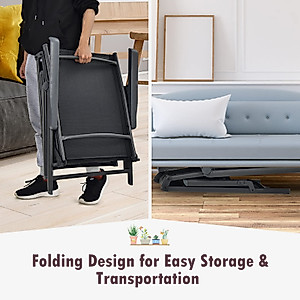 Tangkula Folding Lounge Chair Outdoor, Recliner Chaise Lounge with 5-Position Adjustable Backrest & 2-Position Footrest, No Assembly Required, Suitable for Patio Poolside Beach Yard (1, Black)