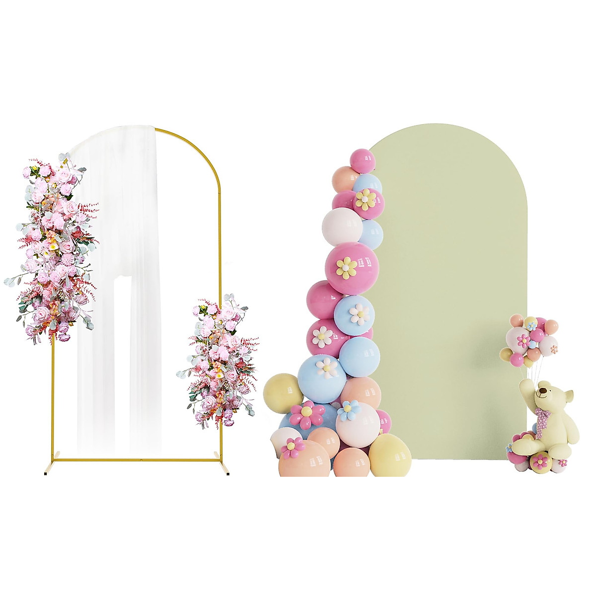 Sage Green Arch Cover and Gold Arch Backdrop Stand Bundle 7.2FT
