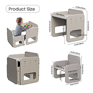 hoopyosms 2-in-1 Montessori Table and Chair Set for Children, Adjustable Wooden Table for Children with Chalkboard, Activity and Painting Table Set for Kids, Grey