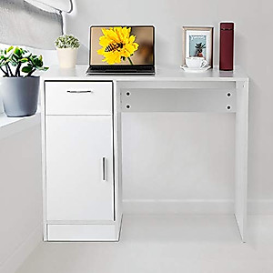 Zerone Desktop Table, 1 Drawer 1 Door Compact Computer PC Laptop Desk Table Workstation for Home Office Use(White)