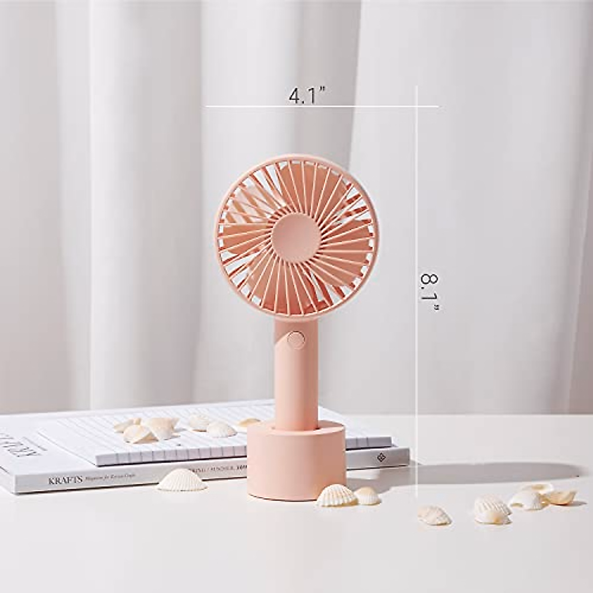 Generic Handheld Fan Portable,Mini Hand Held Quiet with USB Rechargeable Battery, Personal Office Desk Table Base,8-10 Hours Operated For Makeup Eyelash Lady/Women/Girls/Kids Outdoor - Pink