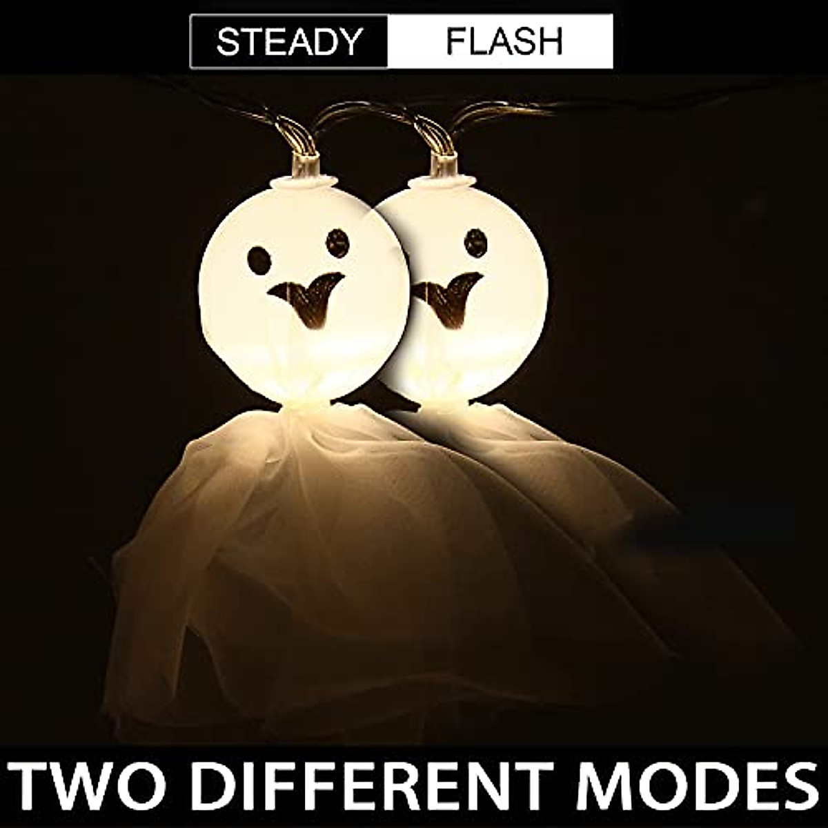 KIMOBER 20 LEDs Halloween Ghost String Lights,Battery Powered Lighting Decoration for Halloween Outdoor Indoor Party