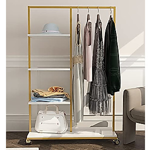 HOMEKAYT Gold Clothing Rack with Shelf Heavy Duty Garment Rack Modern Display Rack for Home, Boutique, Retail (Iron) (39''L, D)