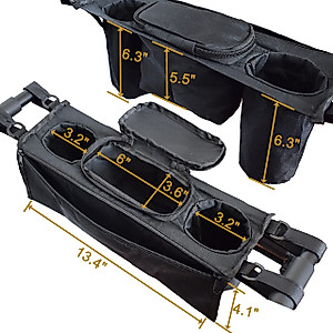 YEEDOIDO Non-Slip Organizer for Wagon, Parent Console Caddy with Cup Holders Universal for Folding Kids Pet Stroller Adjustable Straps Zippered Pockets Storage Phone Bag Attachment Accessories, Black