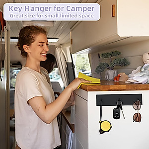 VIS'V Key Holder Wall Mount, Matte Black Self Adhesive Key Hanger Metal Small Key Rail with 3 Key Hooks Key Rack Keychain Holder with Extra Adhesive for Entryway Hallway Doorway Camper