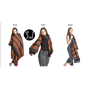 Om Shanti Crafts Meditation or Prayer Shawl or Plain Blanket, Wool Shawl/Wrap, Oversize Scarf. Unisex (Dark Grey)