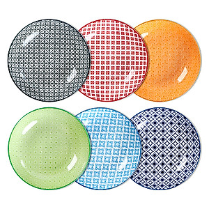 Large Pasta Bowls Set of 6 - Ceramic Salad Serving Bowls, Wide and Shallow 30 Ounce Deep Pasta Plates for Soup, Microwave and Dishwasher Safe