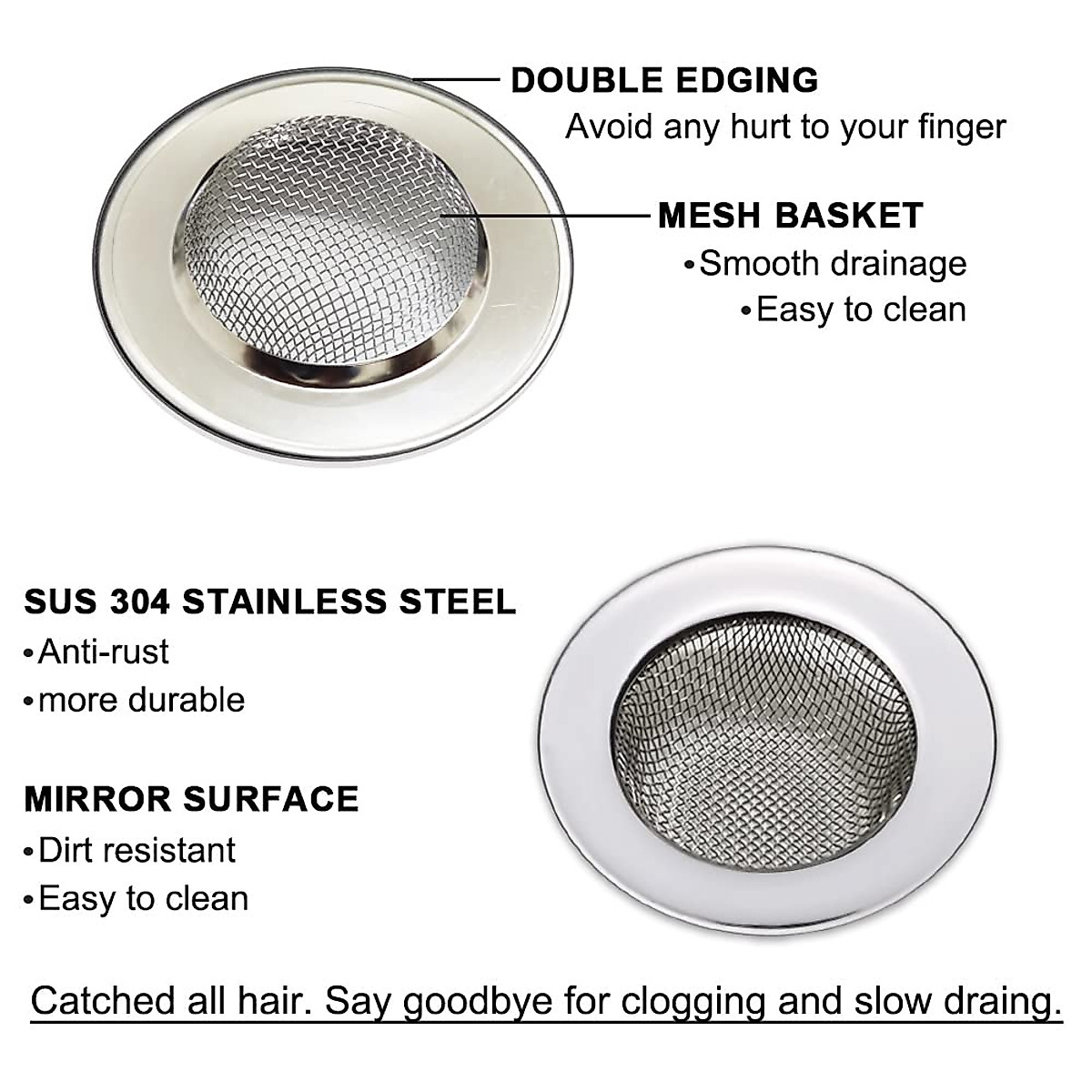 Seatery 1.50" Bathtub Strainers, Bathroom Sink Strainers, Shower Drain Hair Catcher, Drain Strainer for Laundry, Mop Pool, Utility, Slop, RV Sink, Stainless Steel, Pack-2