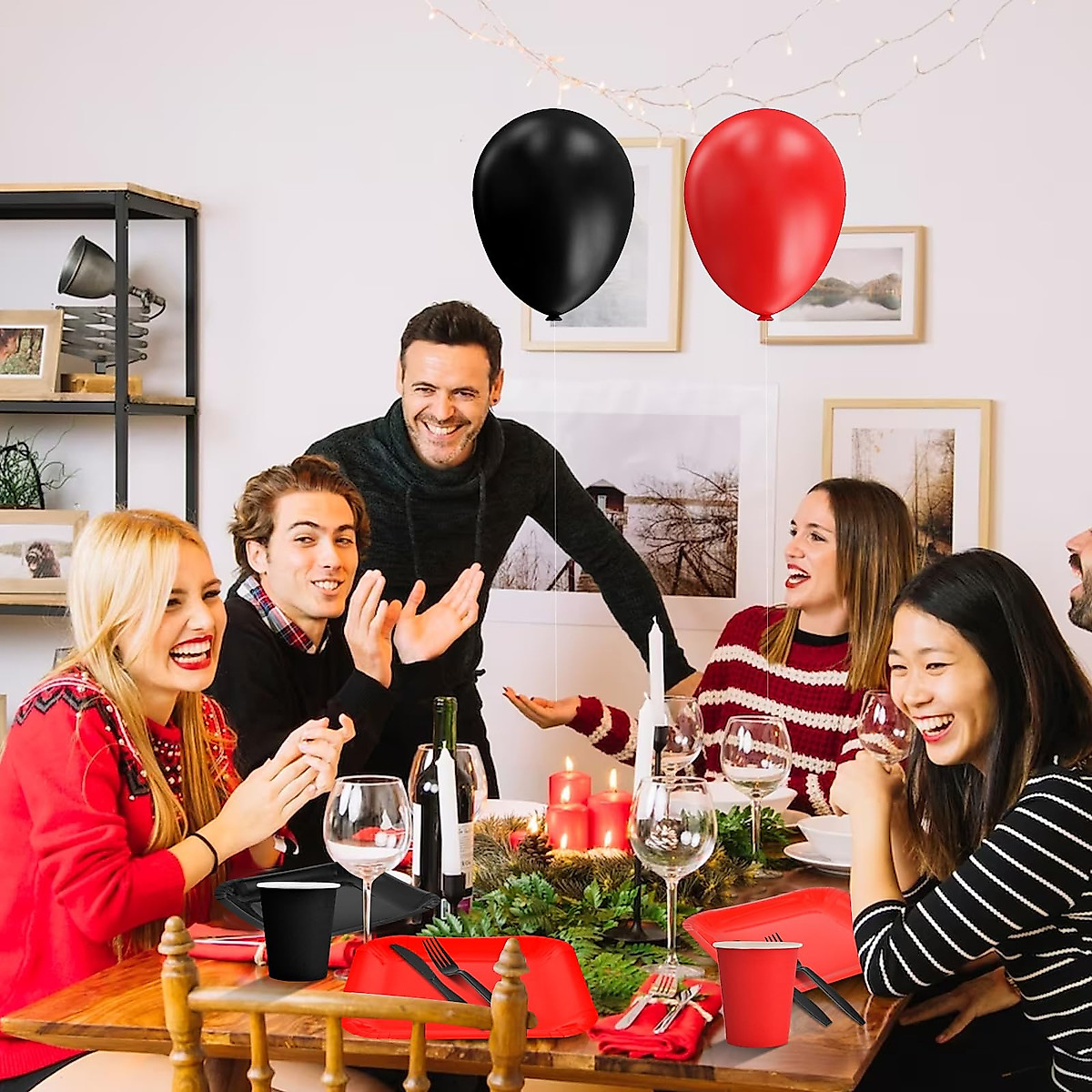 120 Pieces Red and Black Paper Plates and Napkins Party Decorations Supplies Square Red and Black Dinnerware Paper Plates Cups and Utensils Set for 2023 Congrats Grad Wedding Birthday Parities