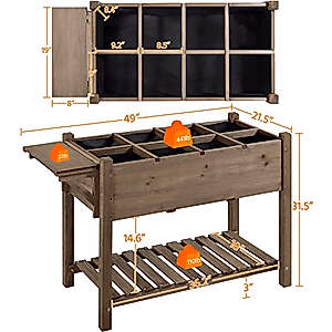 Yaheetech 49x22x32in 8 Pockets Raised Garden Bed Elevated Wood Planter Box Stand with Foldable Side Table and Storage Shelf for Herb/Vegetables/Flowers