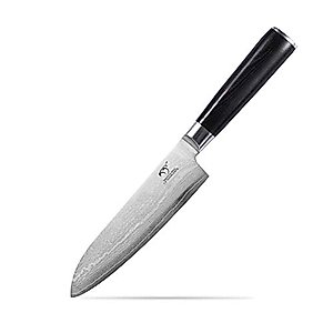 Damascus Santoku Knife 7 Inch, Professional Kitchen Knife Forged with VG10 Super Steel 67 Layer Damascus, Non-slip Wood Ergonomic Handle, Razor Sharp Lightweight Multipurpose Full Tang
