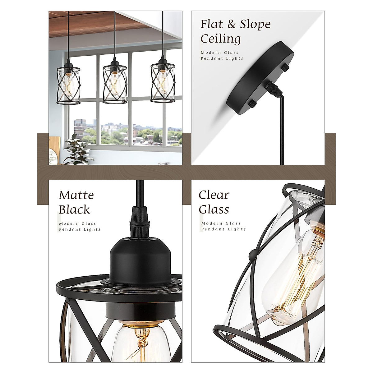 Osimir Industrial Pendant Light, 2 Pack Mini Glass Pendant Light for Kitchen, Cage Pendant Lighting in Black Finish with Clear Glass, Adjustable Length, CH9176-1-2PK