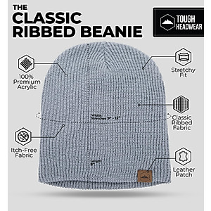 Tough Headwear Beanies for Men & Women - Knit Beanie, Warm & Soft Ribbed Beanie, Daily Knit Hat, Women & Mens Toboggan Hat for Cold Weather Light Gray