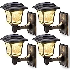 LeiDrail Solar Fence Lights, 4 Pack 2 Mode Solar Lights Outdoor Waterproof Wall Lantern Sconce for Garden Yard Patio Decoration Warm White/Cool White Landscape Lighting