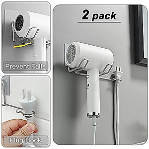 CenterZ 2 Pack Hair Dryer Holder, Self Adhesive Wall Mount Waterproof Blow Dryer Rack Storage Organizer Hanger, Compatible with Dyson and Most Hair Dryers Appliance, Brush, Curling Iron, Straightener
