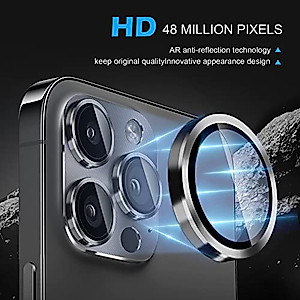 Hlija 2 Pack Rear Back Camera Lens Protector Tempered Glass for iPhone 14 Pro/ 14 Pro Max -3D Full Coverage Metal Ring Cover Case-Original Black
