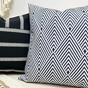 Slow Cow Pack of 2 Embroidery Throw Pillow Covers, Geometric Diamonds Navy Decorative Throw Pillow Cases for Sofa 18 x18 Inches