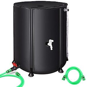 Rain Barrel Water Collection System 53 Gallon - Collapsible Portable Water Storage Tank,Rainwater Collect System Downspout, Water Catcher Container with Filter Two Spigots and Overflow Kit