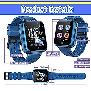 Smart Watch for Kids Girls Boys, Kids Watches with Dual Cameras 24 Learning Games Music Video Pedometer Alarm Calculator Watches, Gift for 3-10 Years Olds Girls Boys(Blue)