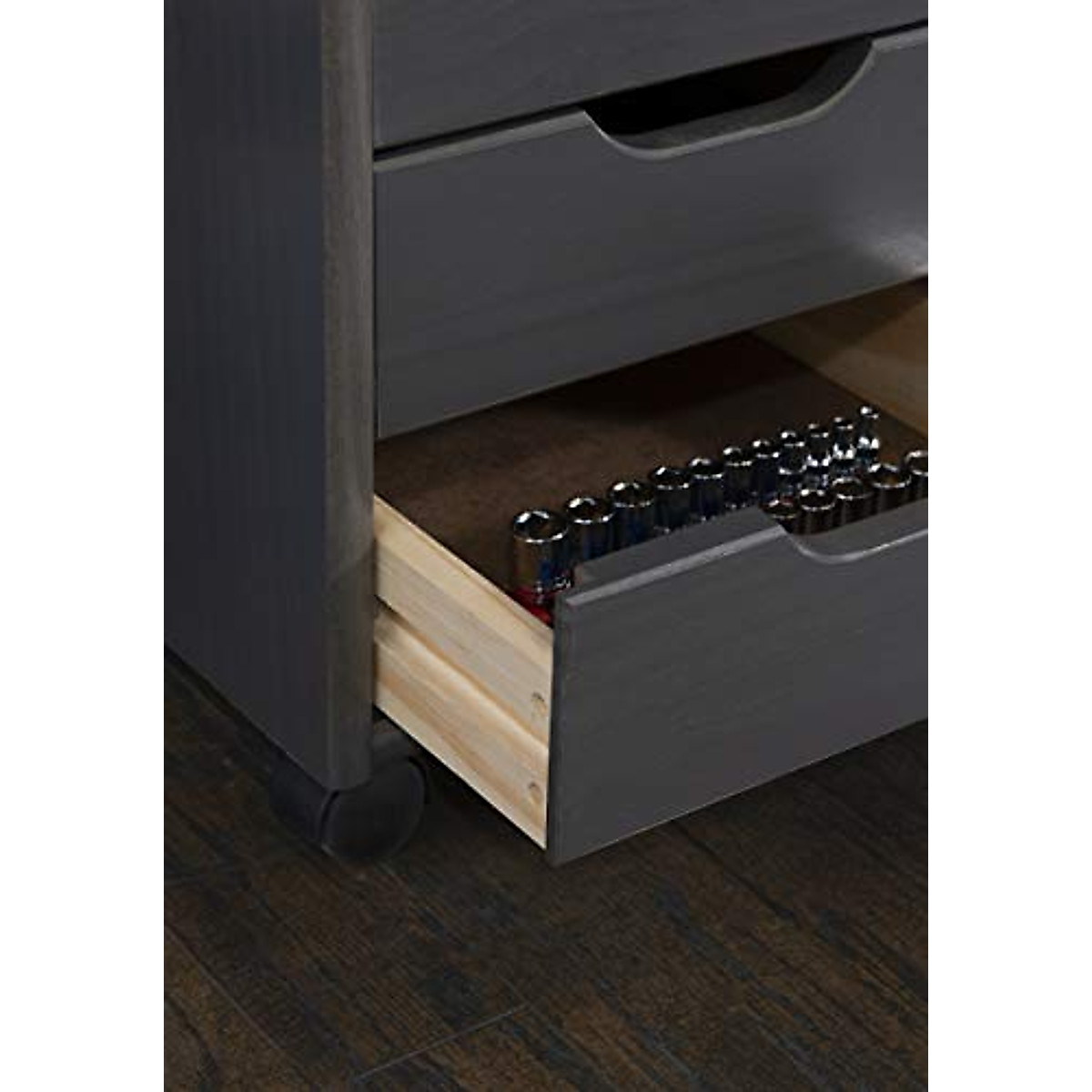 Linon Home Decor Products Corinne Six Drawer Storage, Grey Rolling Cart