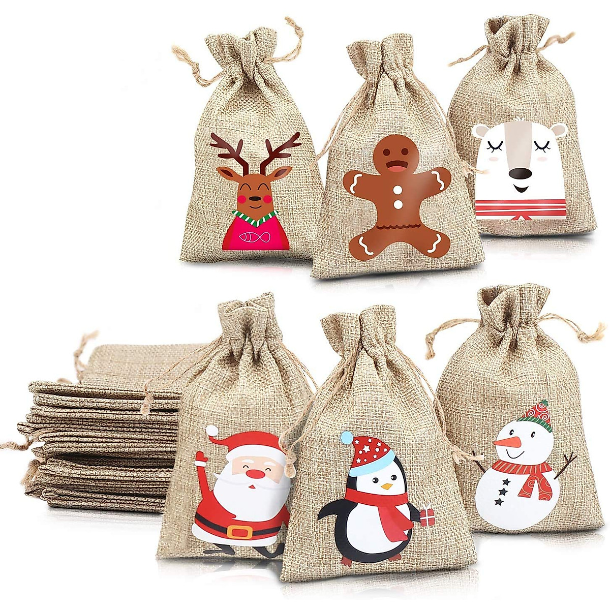 LOKIPA Christmas Jute Burlap Bags, Xmas Jute Linen Burlap Drawstring Gift Treat Candy Bag for Xmas Favors (24)…