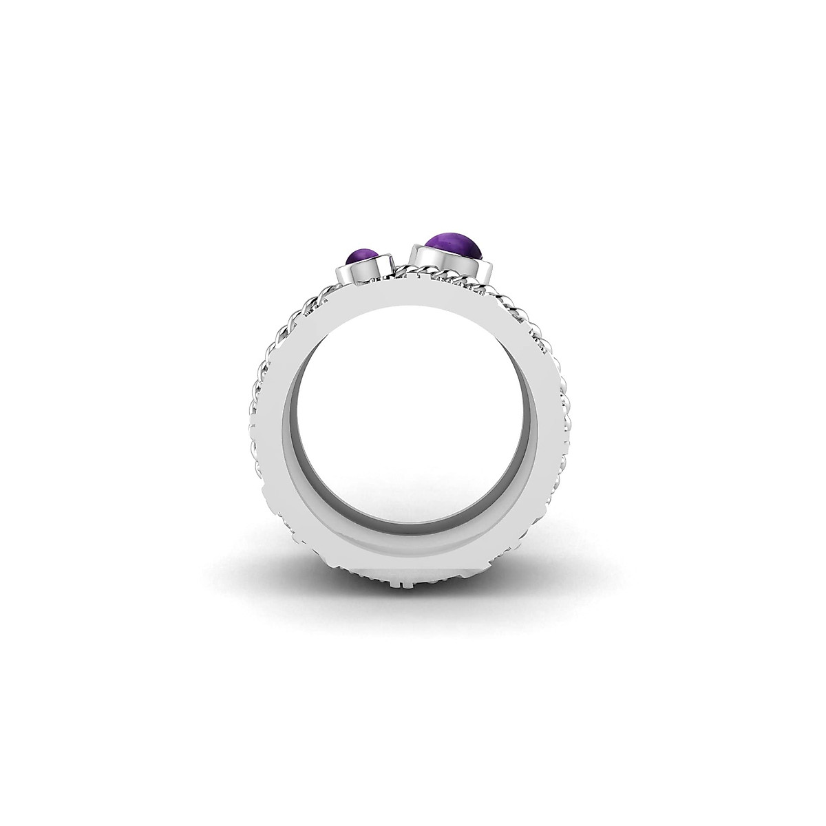 NYZA JEWELS Spinner Ring with Amethyst 925 Sterling Silver | Fidget Band Meditation Ring Beautiful Texture | For Men & Women Anxiety Stress Relieving (White, 11)