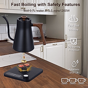 Gooseneck Electric Kettle - 1200W Quick Boil, Temp Control with 5 Presets & ±5℉ Adjustment, Accurate Pouring, 24oz Small Pour Over Coffee & Tea Kettle, 2H Auto Keep Warm, Stainless Steel, Black