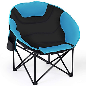 Giantex Folding Camping Chair Moon Saucer Chair Lightweight Sofa Chair Round Beach Chair with Soft Padded Seat, Cup Holder, Back Bag and Metal Frame Chairs for Hiking, Camping, Fishing or Picnic