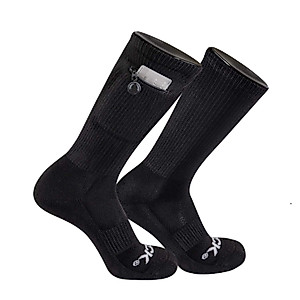 TCK Performance Zip Pocket Crew Socks, Stash & Dash (Black, Large)