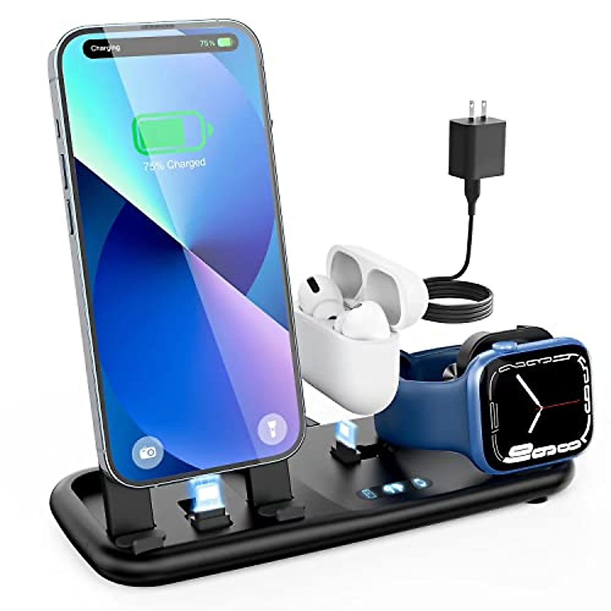 Foldable 3 in 1 Charging Station,18W Fast Charger Stand for Multiple Apple Devices Compatible with All iPhone, iWatch, Air Pods, Fast Charge Portable Travel Charger with QC3.0 Adapter