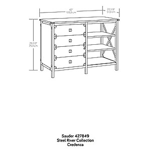 Sauder Steel River Industrial Metal & Wood Credenza with Drawers, Carbon Oak Finish