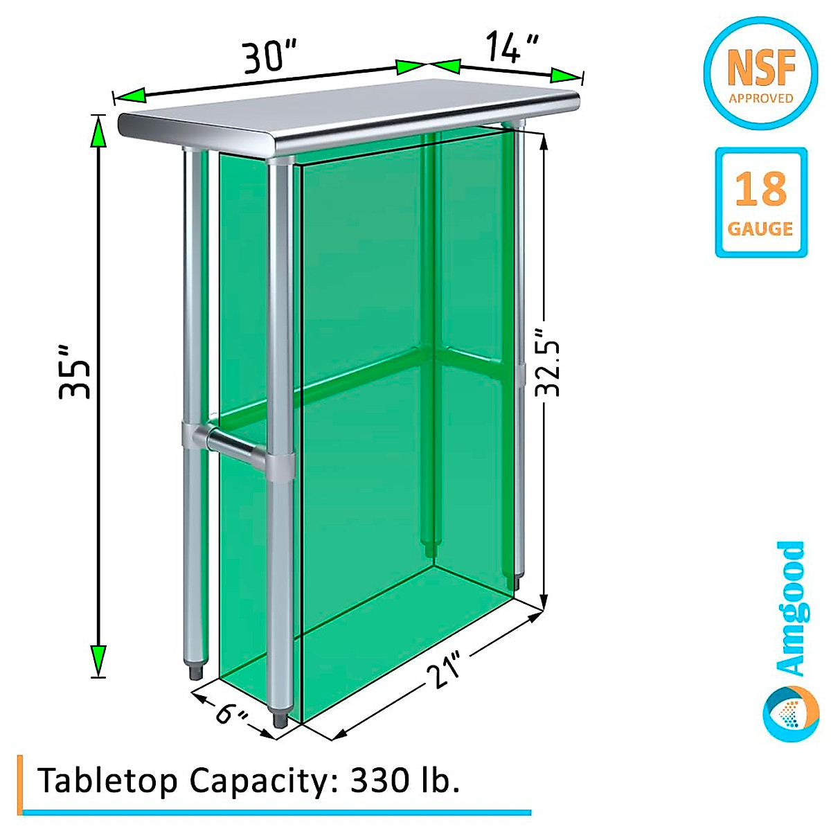 14 in. x 30 in. Open Base Stainless Steel Work Table | Residential & Commercial | Food Prep | Heavy Duty Utility Work Station | NSF